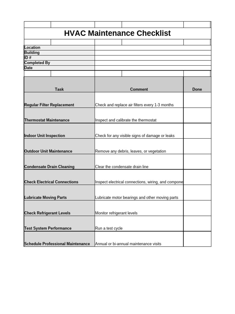 HVAC Maintenance Checklist | PDF