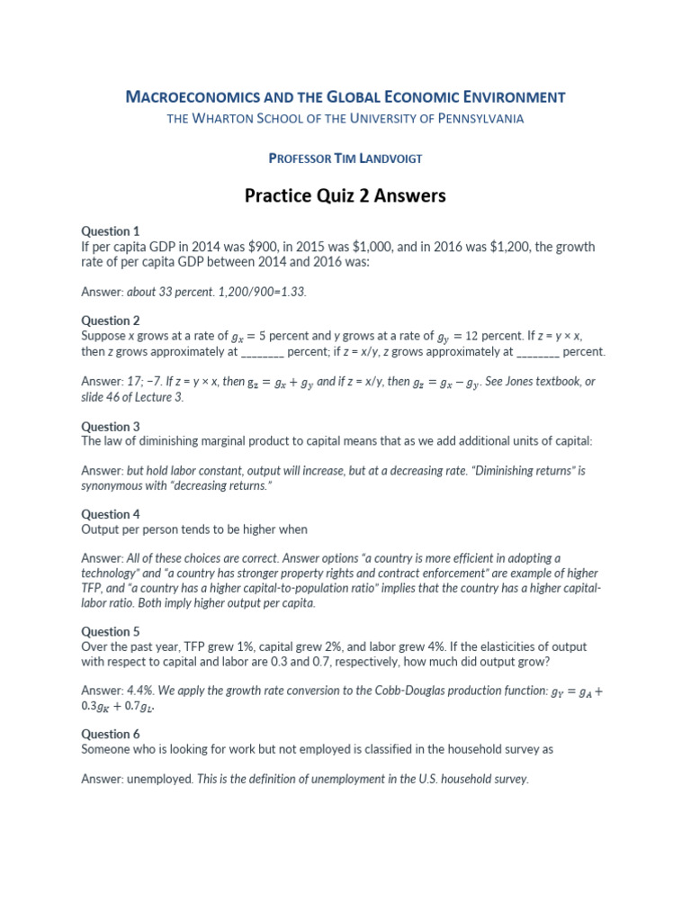 Practice Quiz2 Answerkey | PDF | Labour Economics | Production Function
