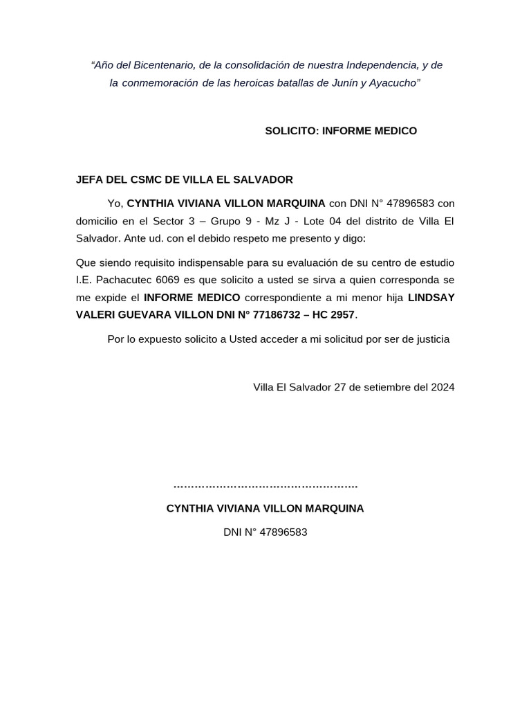 Solicitud Informe Medico 3 | PDF | Derecho