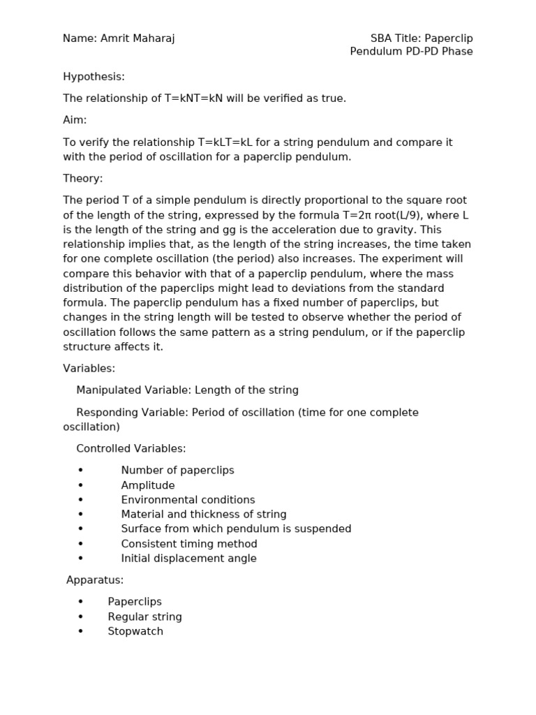 Paperclip pendulum Pd | PDF | Pendulum | Oscillation