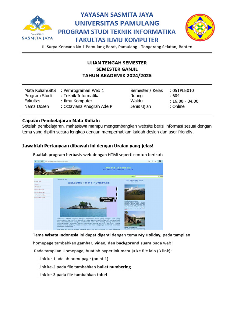 Soal UTS Pemrograman Web 1 05TPLE010 | PDF | Komputer