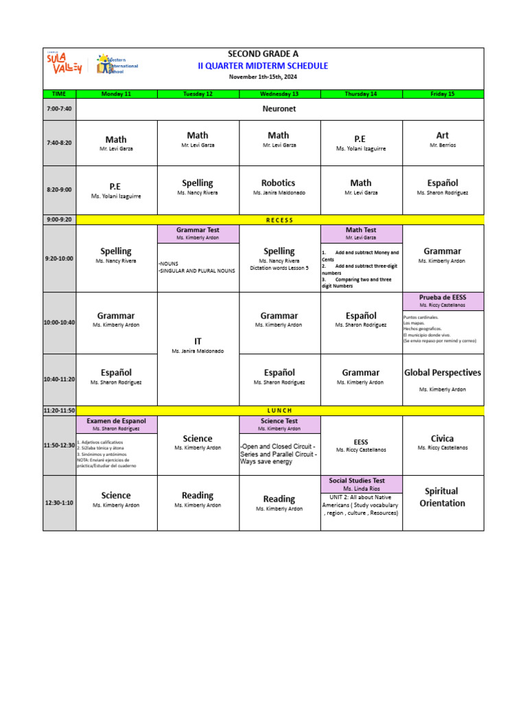 II Quarter Midterm Schedule - 2A SV | PDF | Linguistics | Grammar
