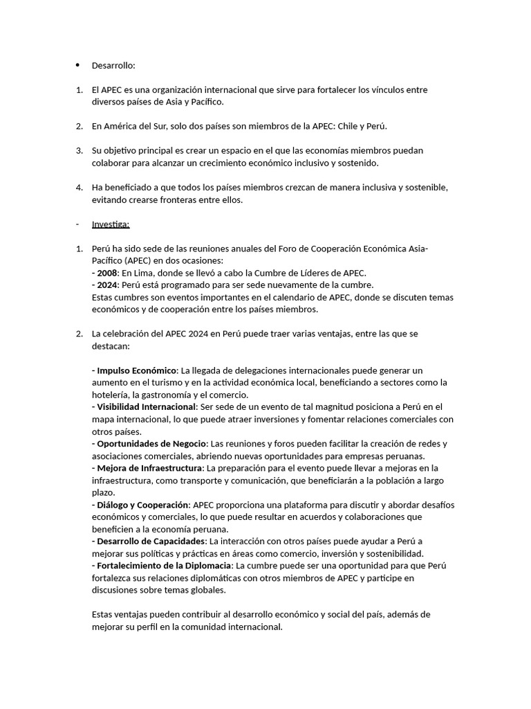 Desarrollo de - Qué Es La APEC | PDF | Cooperacion economica Asia Pacifico | Perú