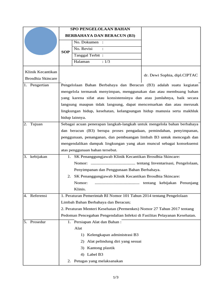 Spo Pengelolaan LB3 Dan Limbah B3 | PDF