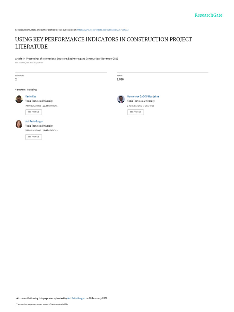 Using Key Performance Indicators in Construction Project Literature ...