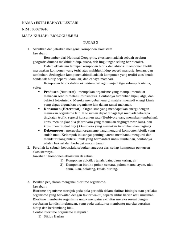 Komponen Ekosistem dan Bioritme Organisme | PDF