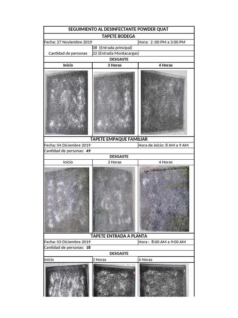 Seguimiento Desinfectante Tapetes (Powder Quat) | PDF
