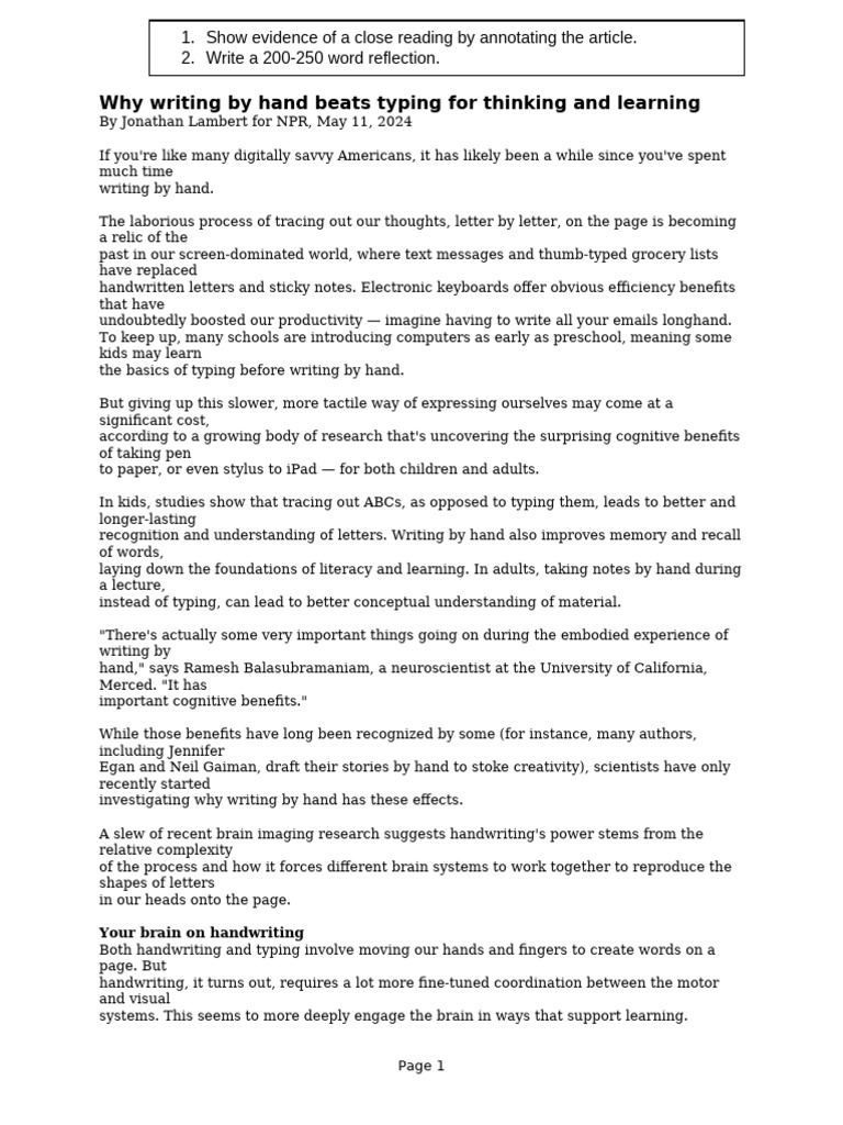 AoW - Handwriting vs. Typing | PDF | Brain | Cognition