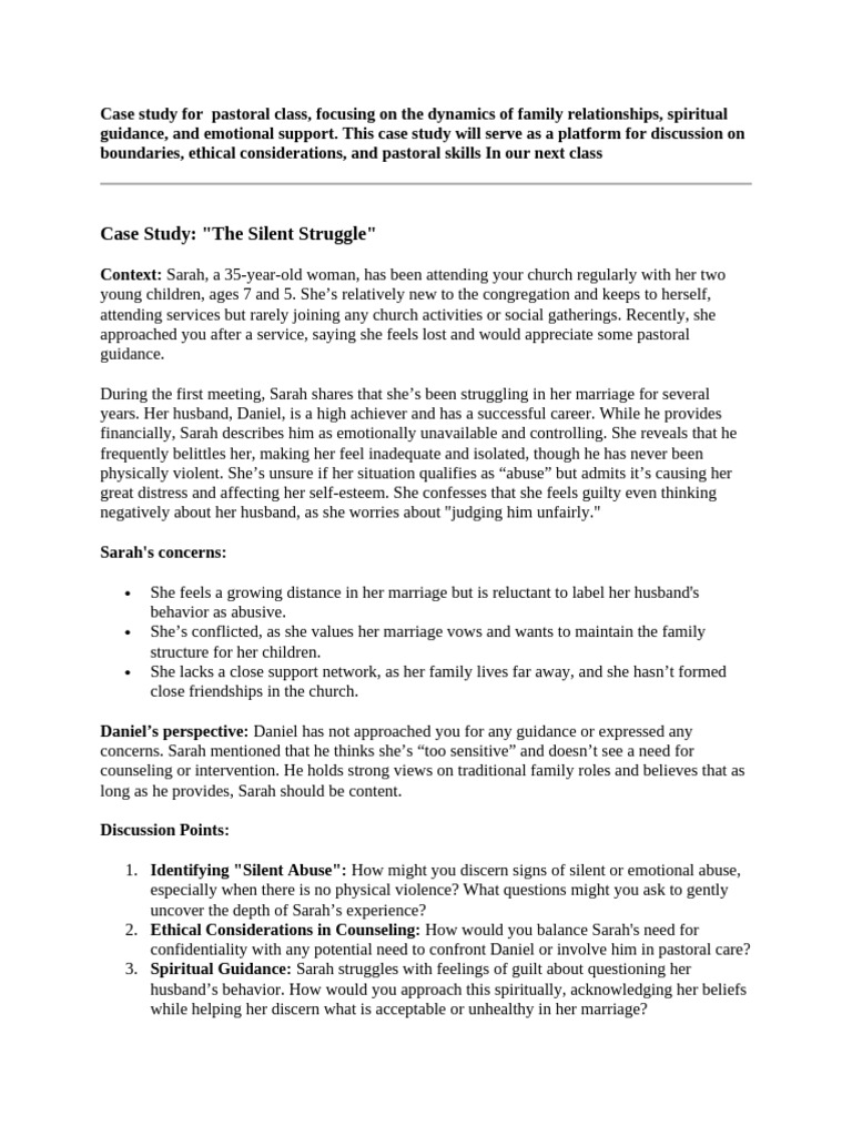 Case Study For Pastoral Class | PDF | Psychotherapy | Psychology