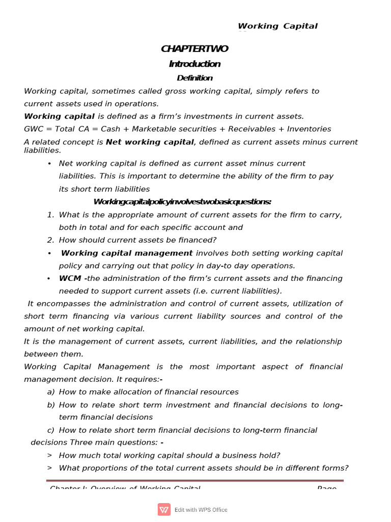 Workig Capital-Chapter Edited-2 | PDF | Working Capital | Investing