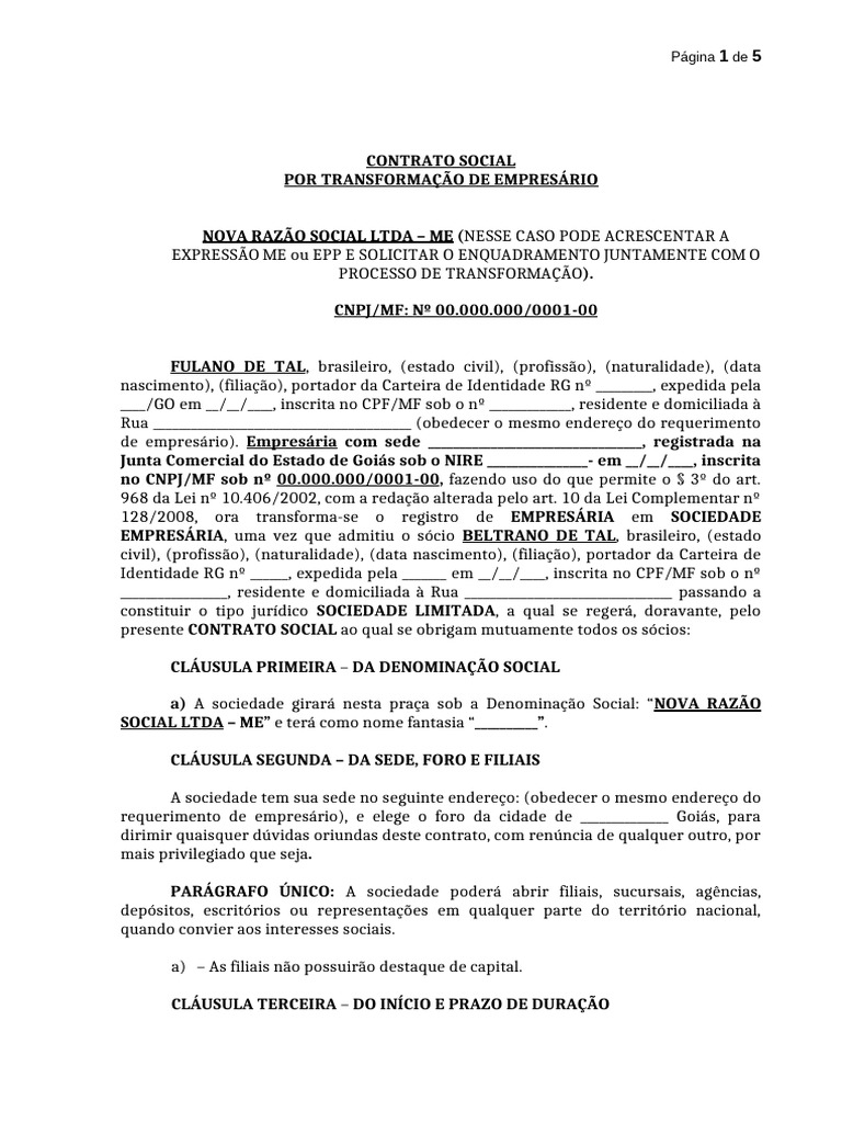 09 - Modelo - Contrato Social Por Transformação de EI para LTDA-MODELO ...