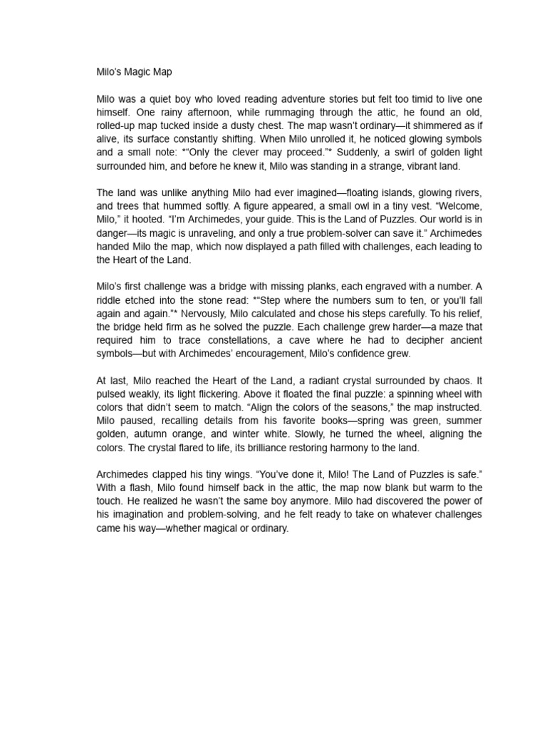 Milo's Magic Map Story | PDF | General Fiction
