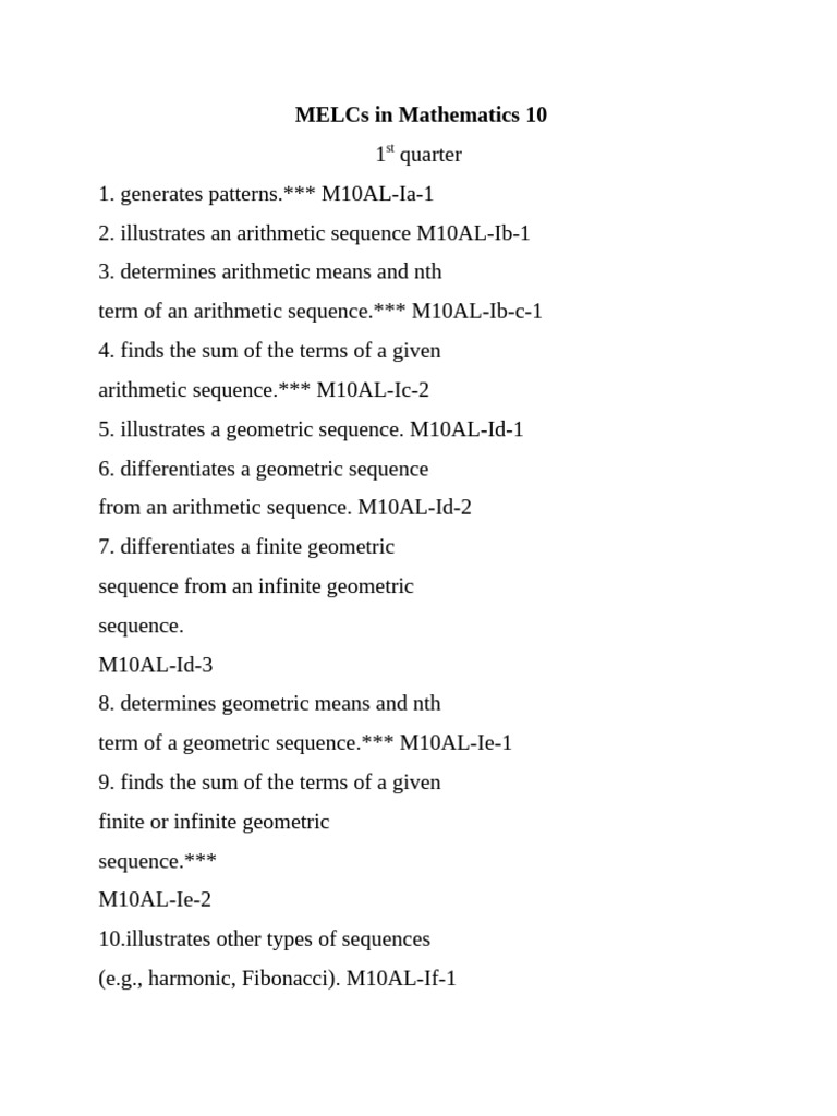 MELCs in Mathematics 10 | PDF | Technology & Engineering