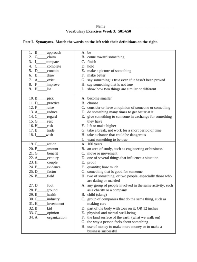 ESL 128 Vocab Exercises Week | PDF | Vocabulary