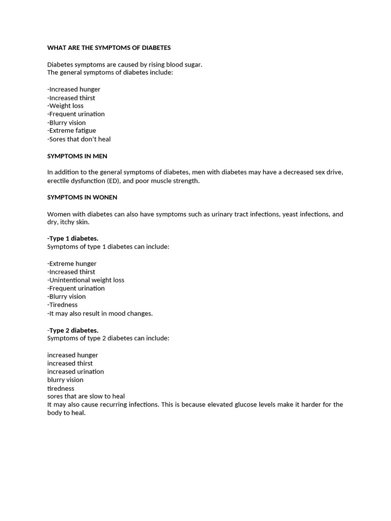 Diabetes Symptoms Overview | PDF | Cooking, Food & Wine | Wellness
