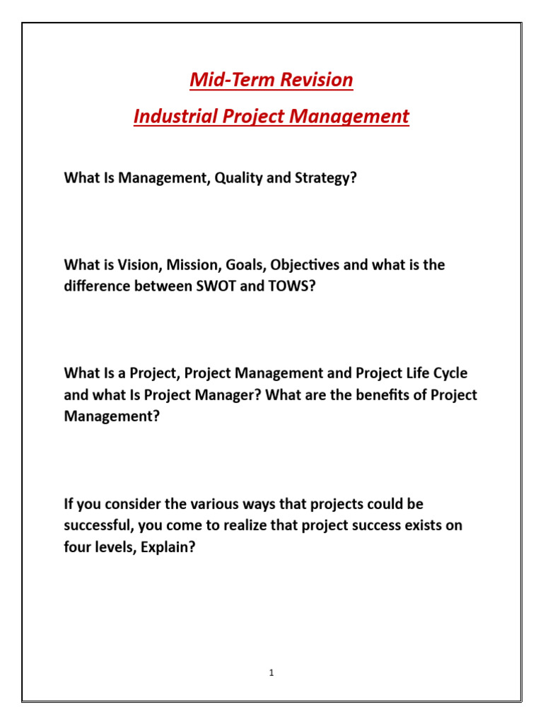 Mid-Term Revision - Industrial - Project Management | PDF | Project ...