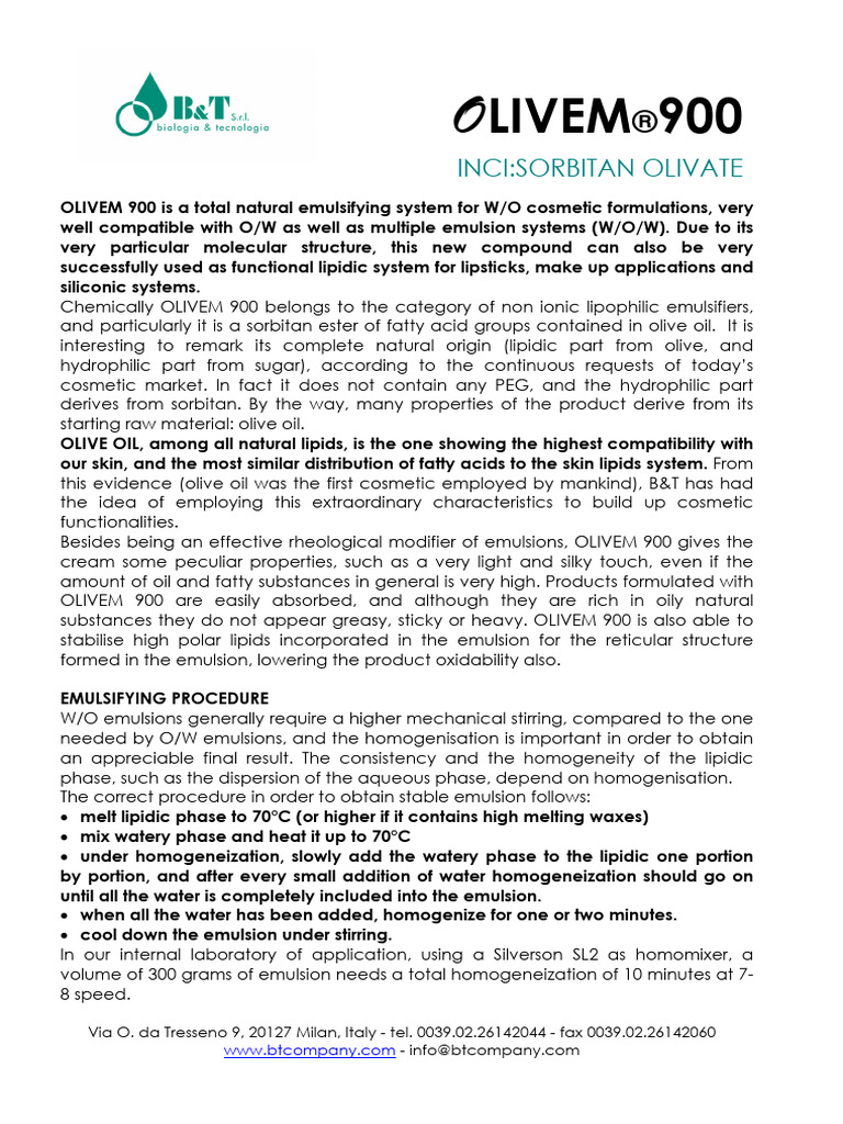 Olivem_900 | PDF | Emulsion | Oil