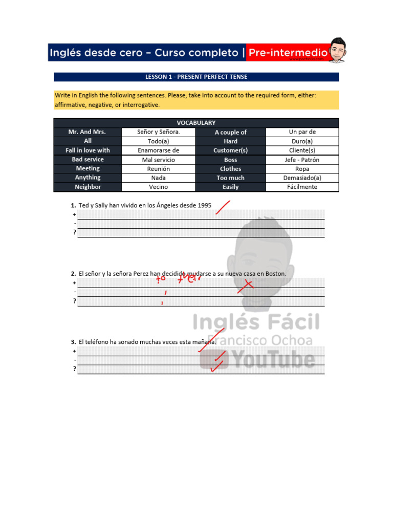 Lesson 1 - Present Perfect Tense | PDF | Language Mechanics | Grammar