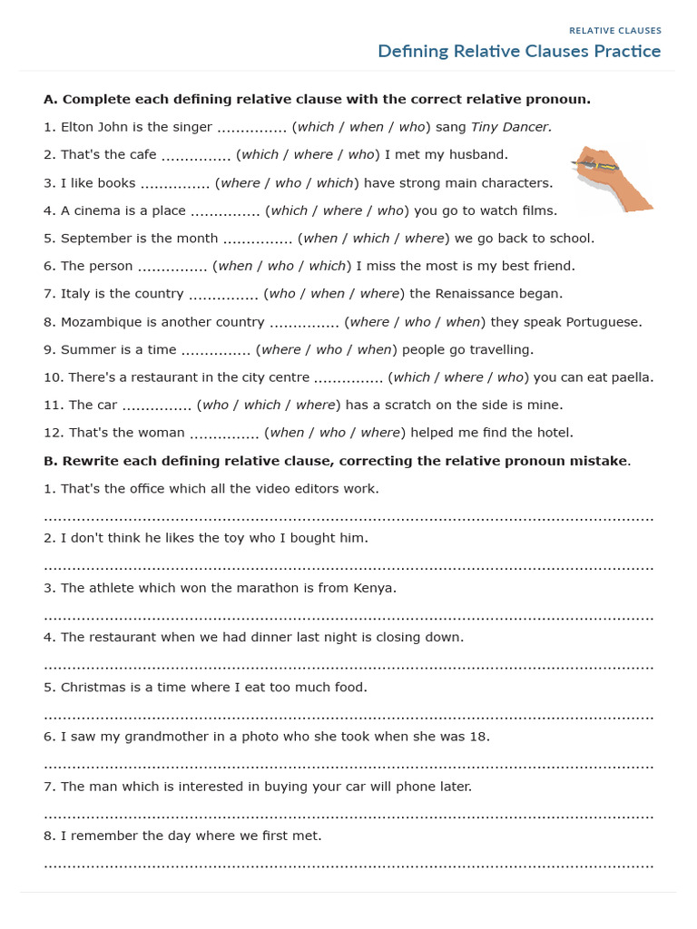 Defining Relative Clauses Exercises | PDF | Language Arts & Discipline ...