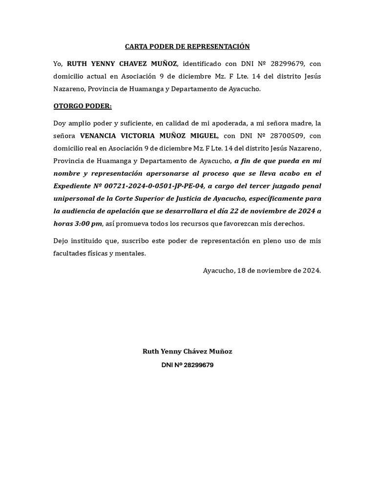 Carta Poder de Representación | PDF | Derecho