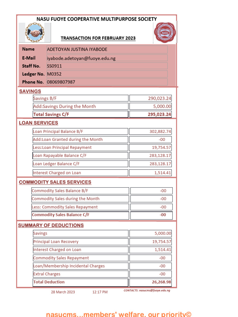Febuary2023 Transaction Slip (1) - 331 | PDF