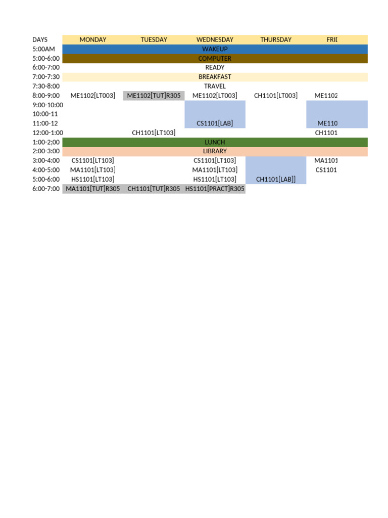 TIMETABLE | PDF | Wellness | Science & Mathematics