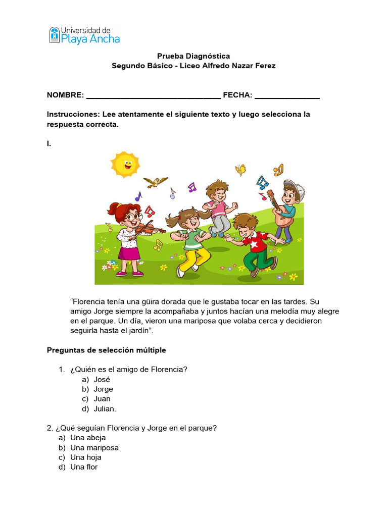 Prueba Diagnostica 2do Basico | PDF