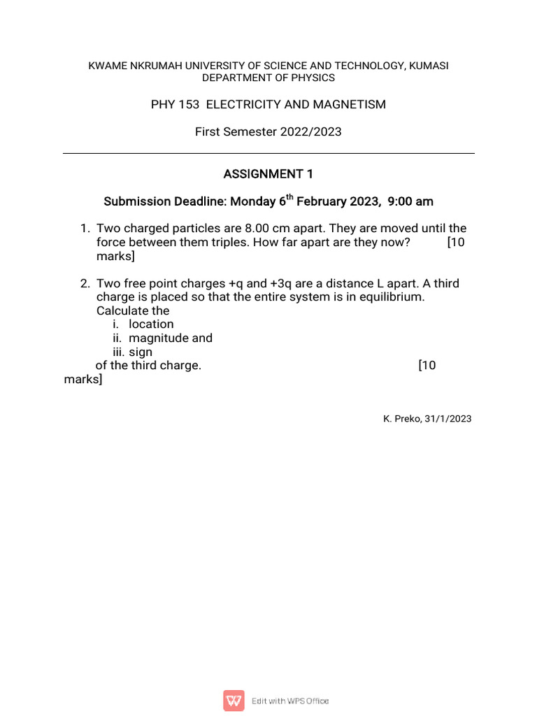 Physics Assignment: Electricity & Magnetism | PDF