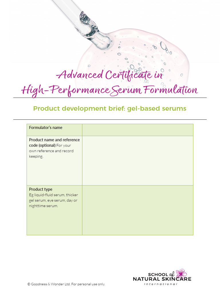 Gel Serum Product Development Brief Fillable | PDF | Perfume