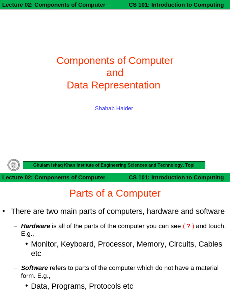 ITC Lect 02 (Computer Components) | PDF | Byte | Computer Hardware