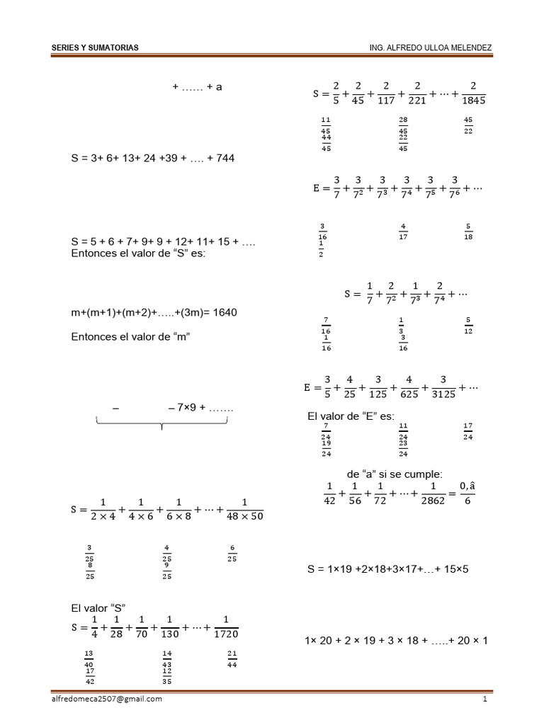 Series y Sumatorias Noviembre 2024 | PDF