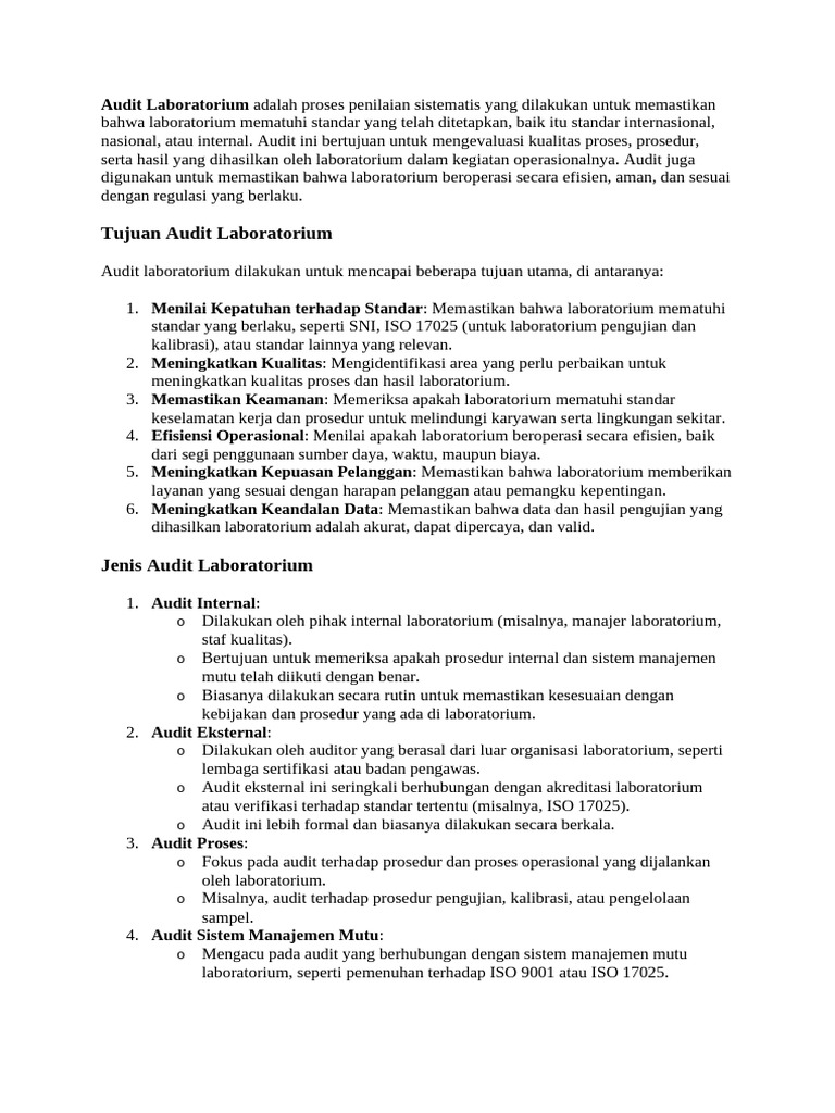 Proses dan Tujuan Audit Laboratorium | PDF