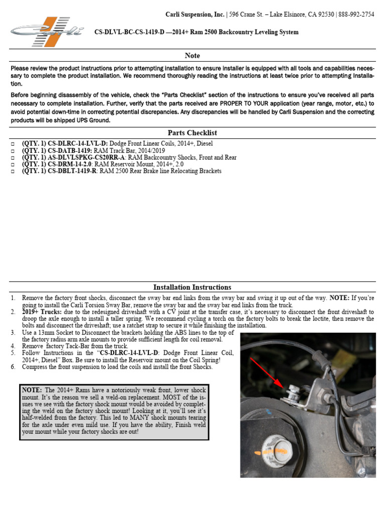 Instructions CS DLVL BC CS 1419 D 2014 Ram Backcountry Leveling System | PDF | Axle | Vehicle ...