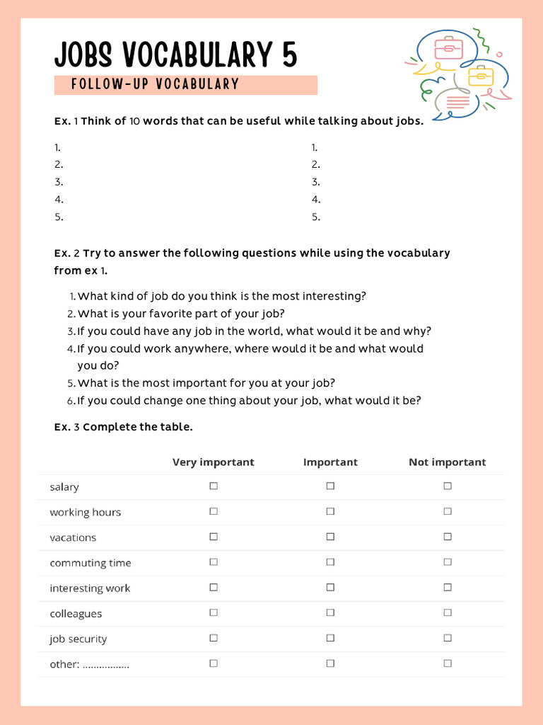 Jobs Vocabulary 5 A2 | PDF