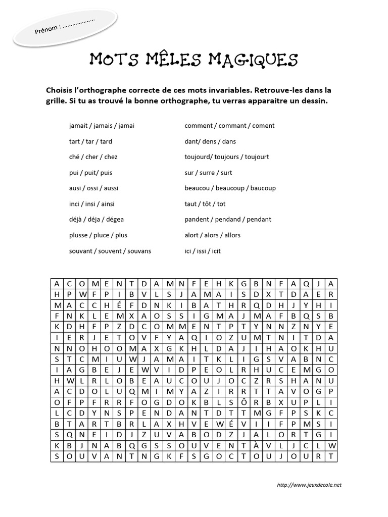 Mots Meles Magiques Mots Invariables | PDF