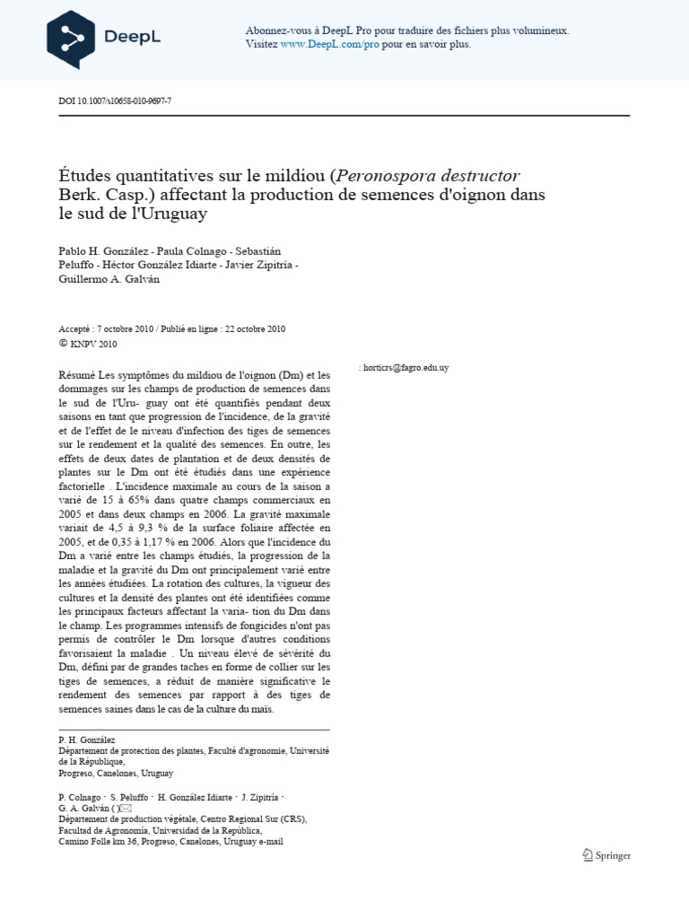 Impact du mildiou sur les semences d'oignon | PDF | Oignon | Rendement ...