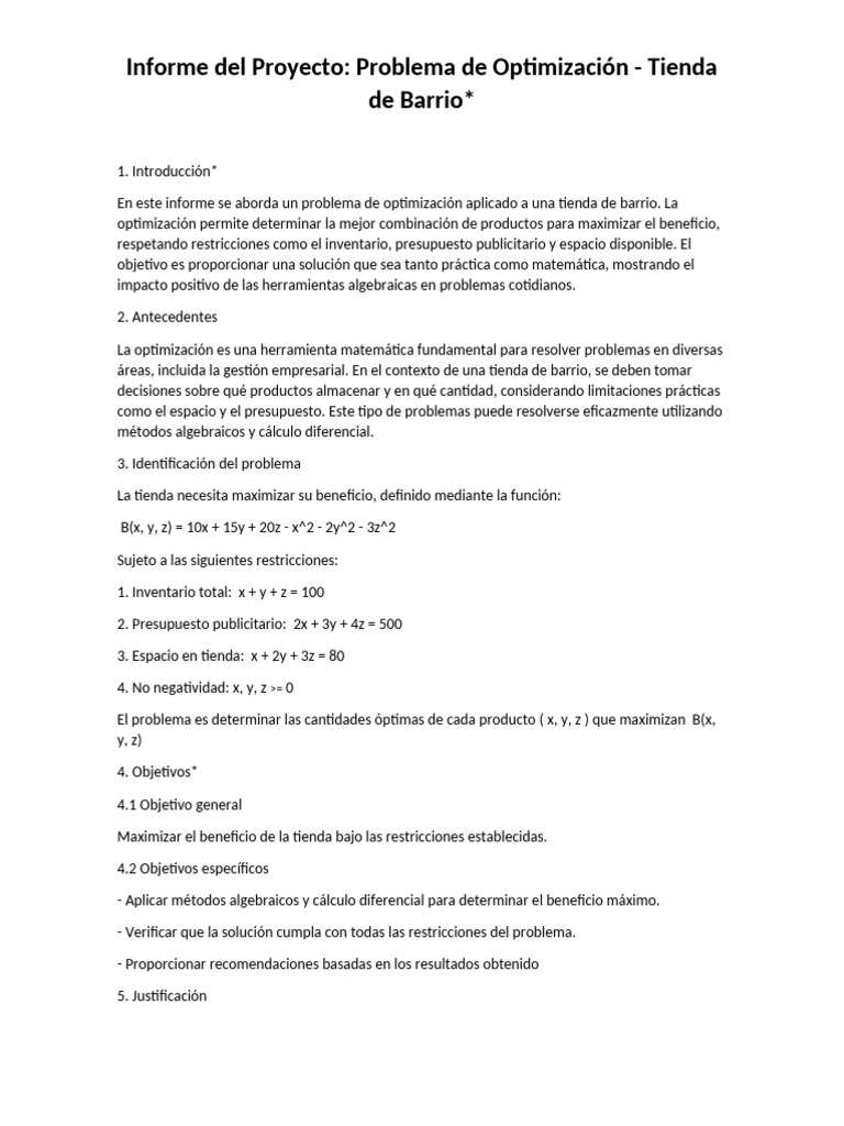 Proyecto CALCU Y ALGEBRA | PDF | Presupuesto | Optimización Matemática