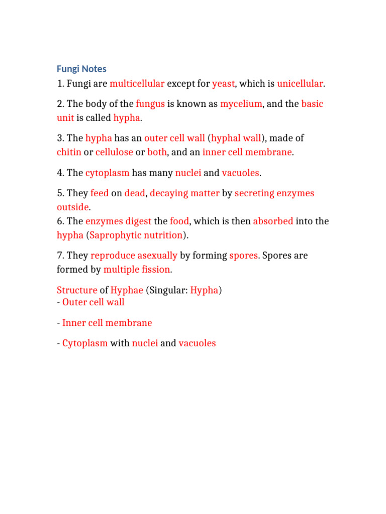 Fungi Notes | PDF | Home & Garden | Science & Mathematics