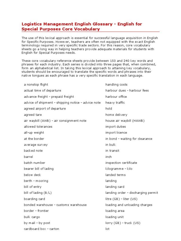 Logistics Glossary | PDF | Cargo | Consumer Goods