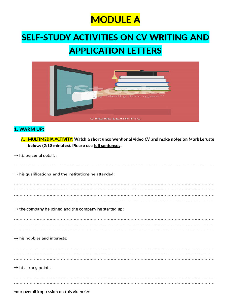 Module A Self Study Activities On CV Writing and Cover Letters | PDF | Qualifications