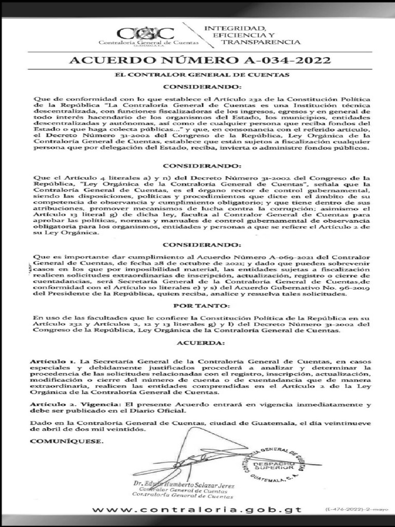 Acuerdo-Número-A-034-2022 CGC Ampliacion Tiempo Cuentadancia | PDF