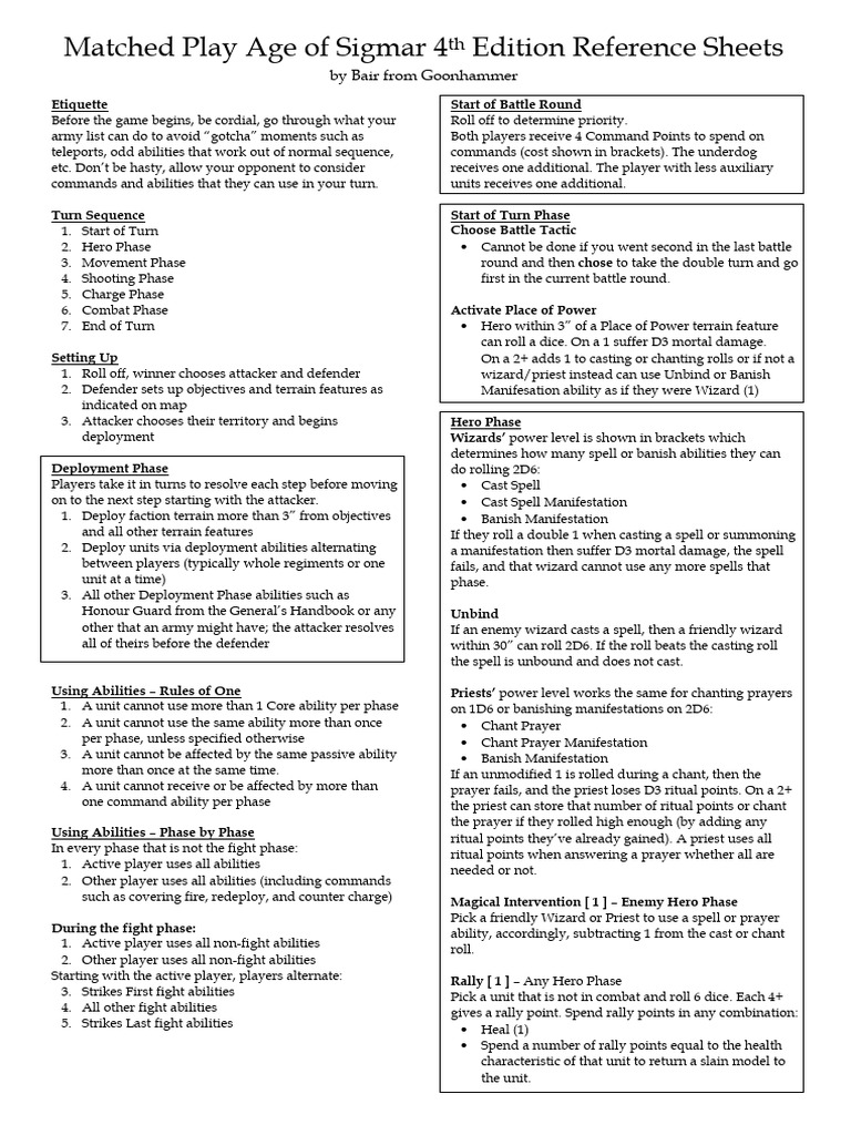 Bairs AoS Reference Sheet v2 | PDF | Battles | Military
