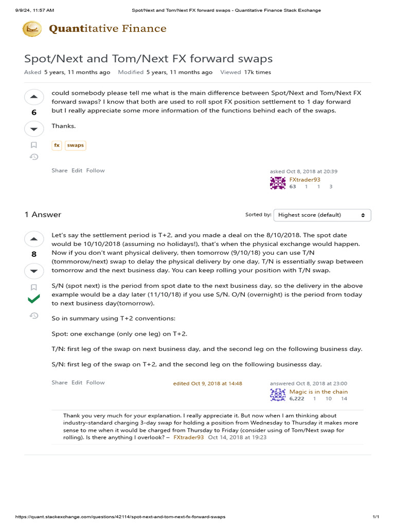 Spot/Next vs Tom/Next FX Swaps Explained | PDF | Swap (Finance)