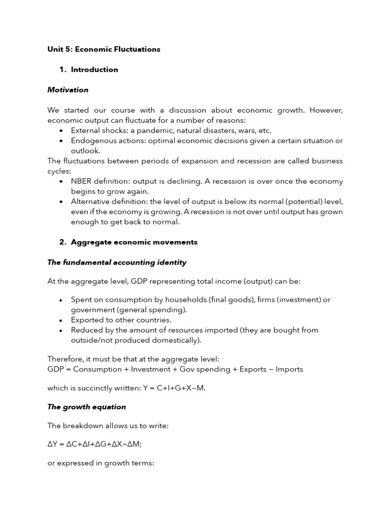 INTRO TO ECONOMICS UNIT 5: Economic Fluctuations | PDF | Consumption ...