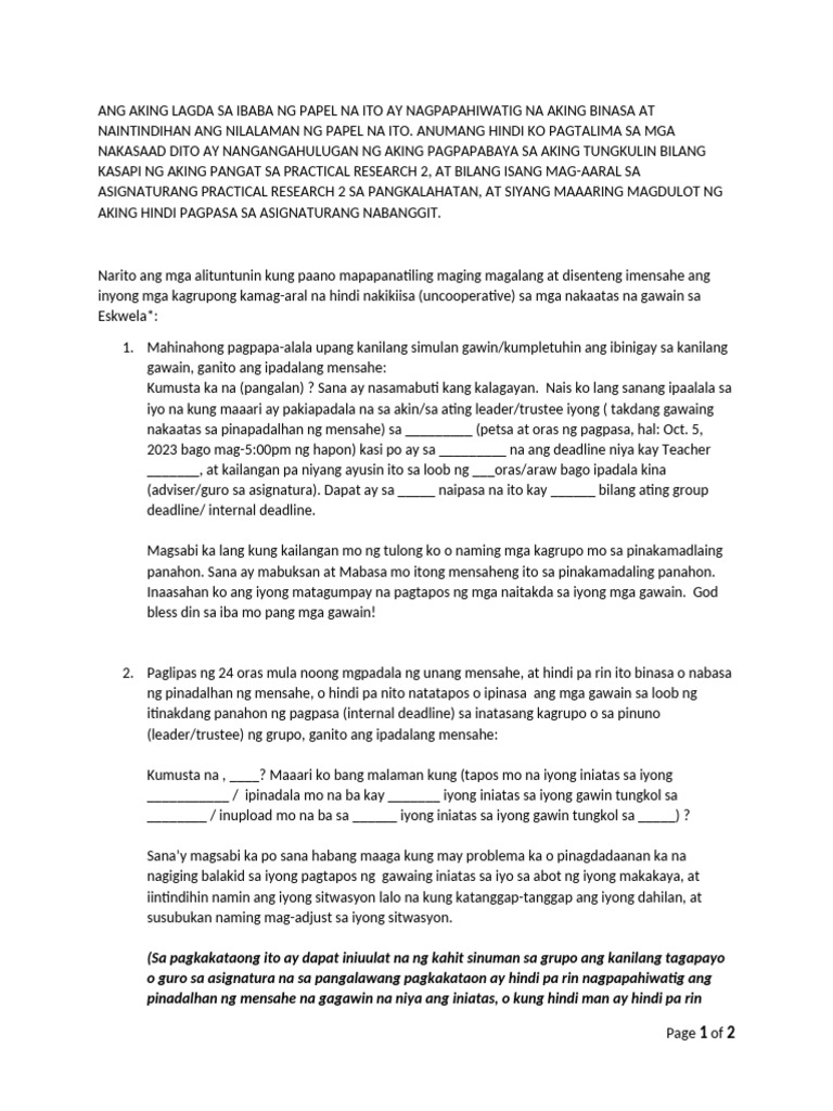 How To Message Your Uncooperative Classmate | PDF