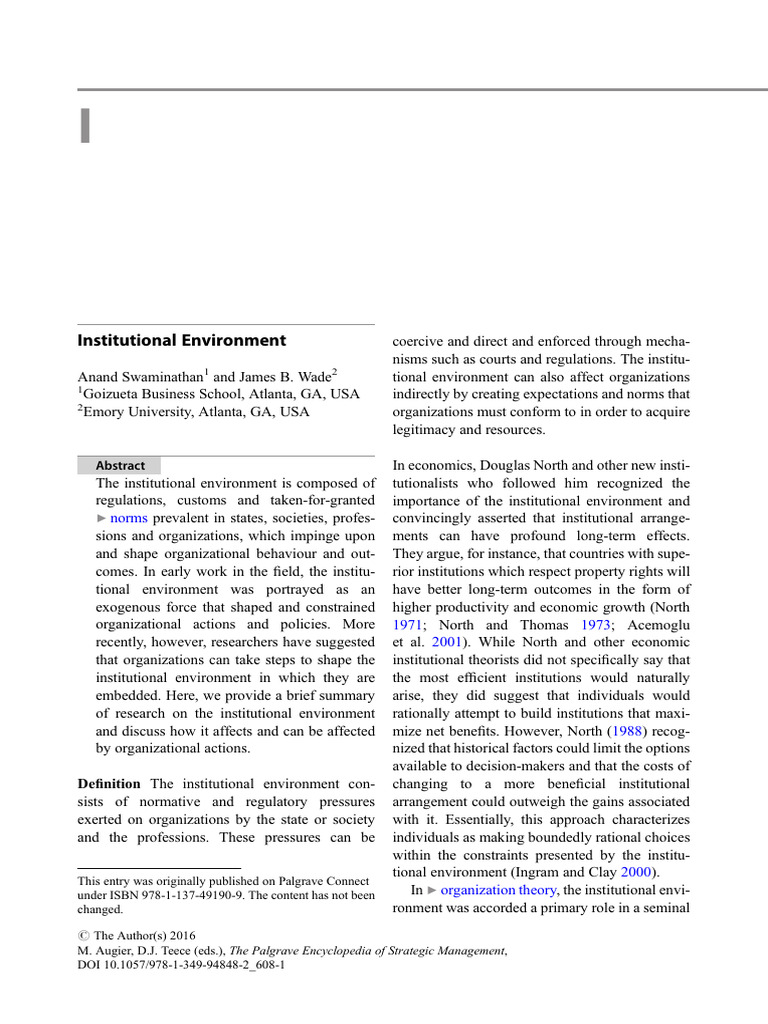 Understanding Institutional Environment | PDF | Institution