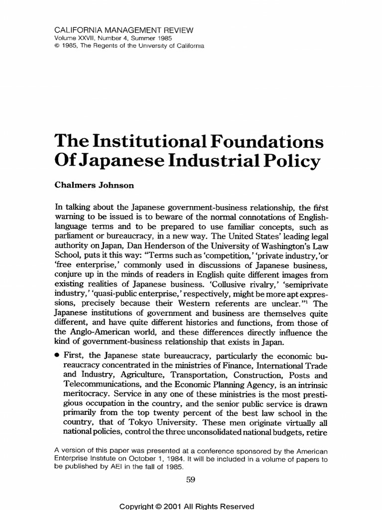 The Institutional Foundations of Japanese Industrial Policy | PDF ...