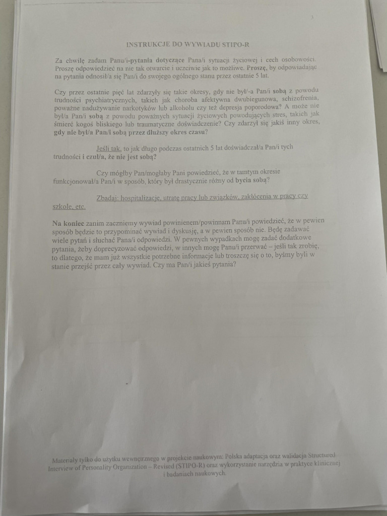 Instrukcje Do Wywiadu STIPO-R | PDF