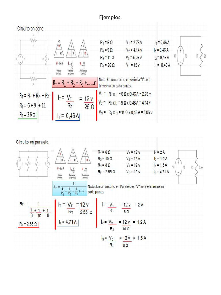 Ejemplos de Circuitos en Serie, Paralelo y Mixto. | PDF