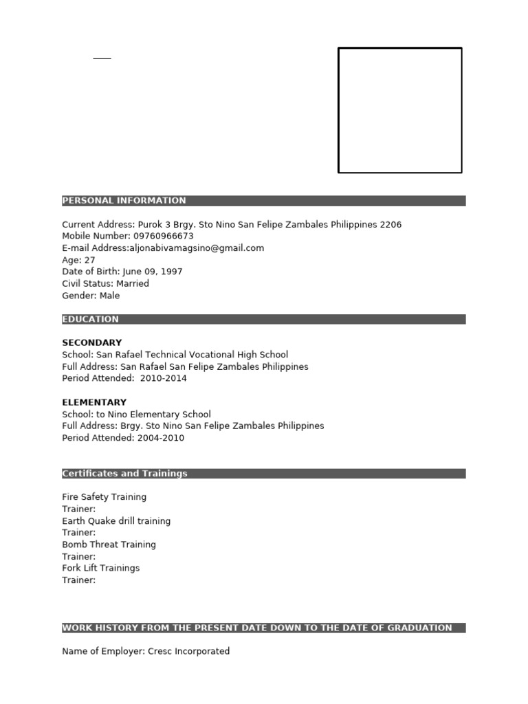 Sample Resume Accepted by POEA | PDF